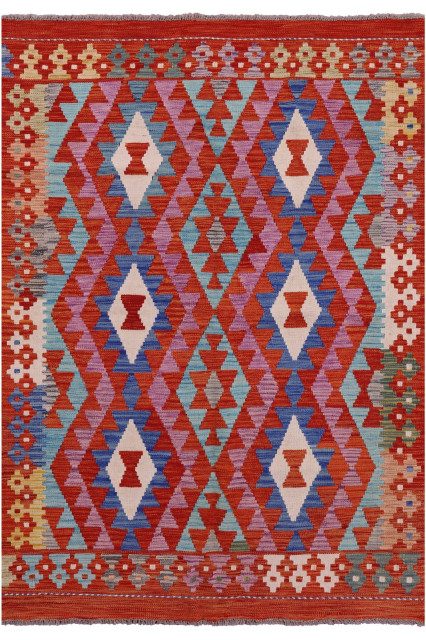 4' 5" X 6' 2" Kilim Flat Weave Reversible Wool On Wool Rug - Q18032, 4 ...