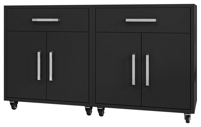 Eiffel Mobile Garage Cabinets, Matte Black, 2-Piece Set - Transitional ...
