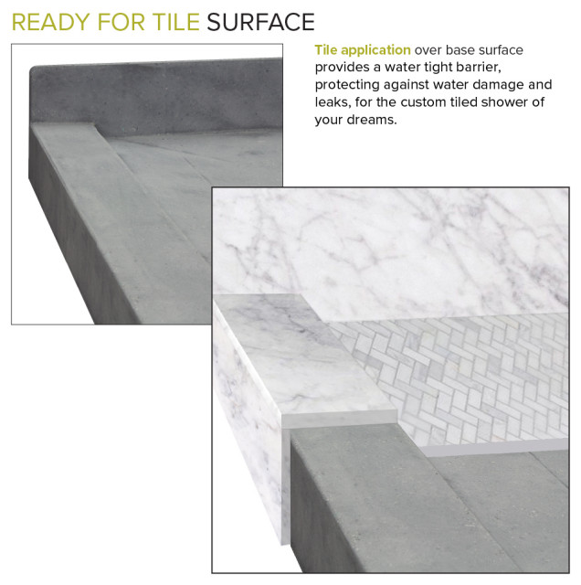 Transolid Ready to Tile 60"Lx30"W Shower Base, Dark Gray - Shower Pans ...