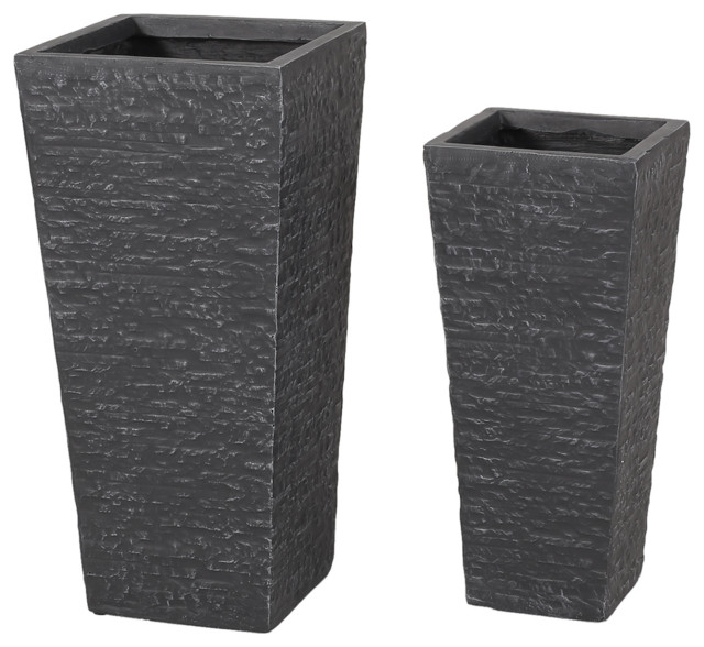 Tengren Outdoor Medium and Small Cast Stone Planters, Set of 2 ...