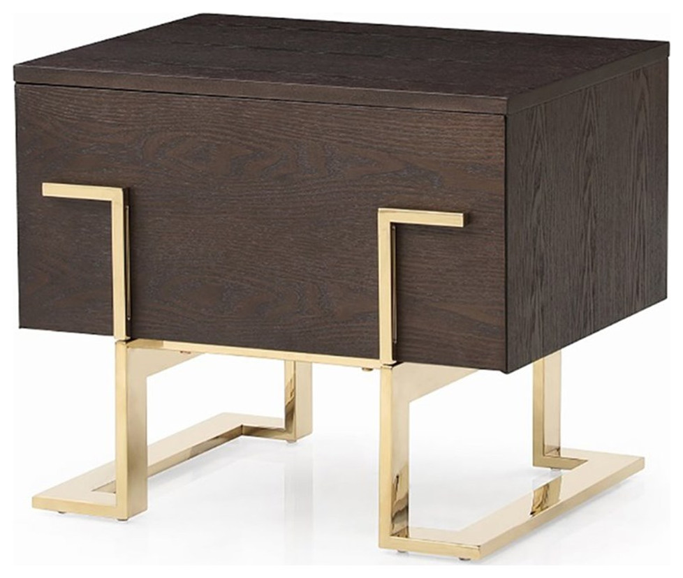 Modrest Moontide 1-Drawer Modern Wood Nightstand in Smoked Ash Brown ...
