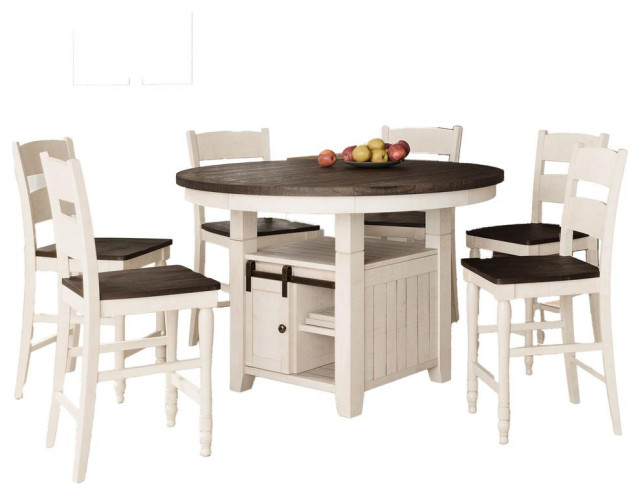 Seven Piece Reclaimed Solid Wood Counter Height Round Dining Set ...
