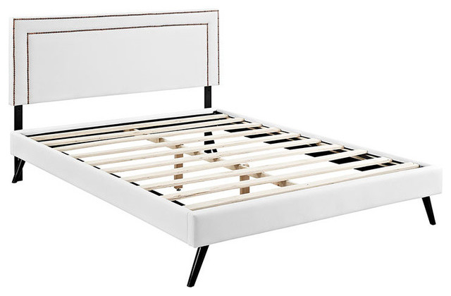 Jessamine Full Vinyl Platform Bed With Round Splayed Legs - Midcentury ...