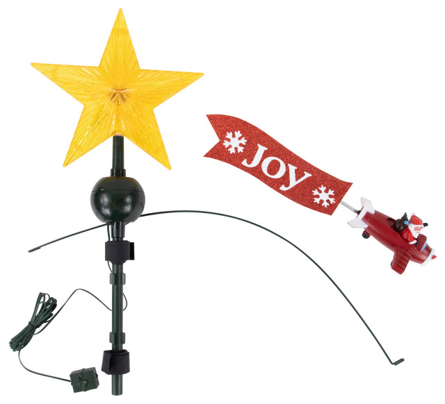 21" Animated Santa Plane with LED Lighted Christmas Star Tree Topper ...