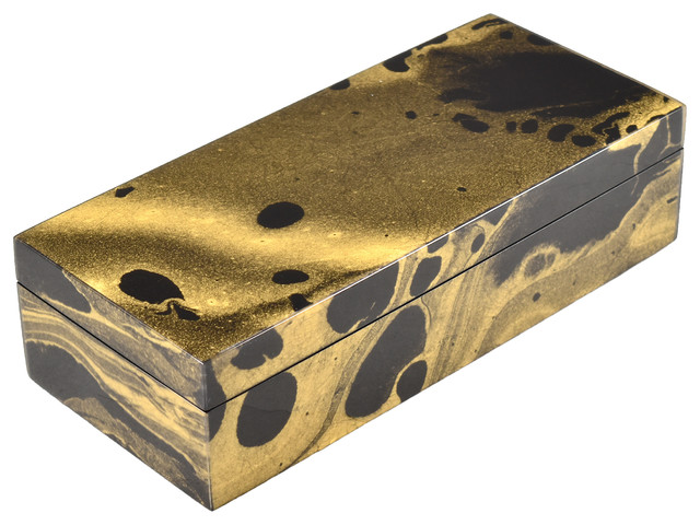 Lacquer Long Pencil Box, Black Gold Marble - Contemporary - Decorative ...