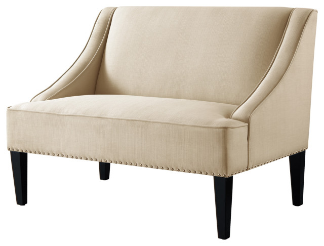 45" Beige and Black Upholstered Linen Bench - Transitional ...