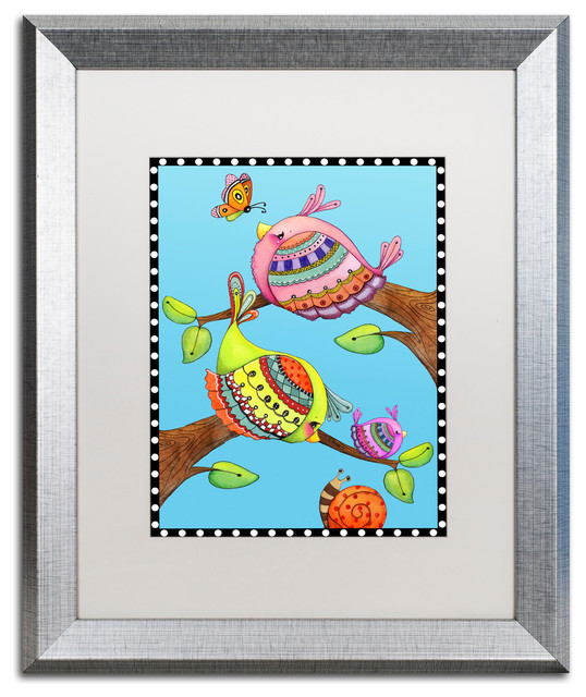 Jennifer Nilsson 'Birds Trio Branch' Art, 20"x16" - Contemporary ...