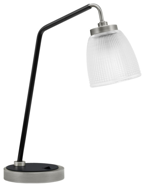 1-Light Desk Lamp, Graphite/Matte Black Finish, 5" Clear Ribbed Glass ...