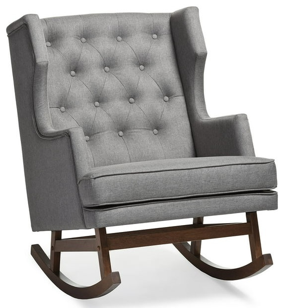 Mid-Century Upholstered Wingback Rocking Chair with Button Tufting ...