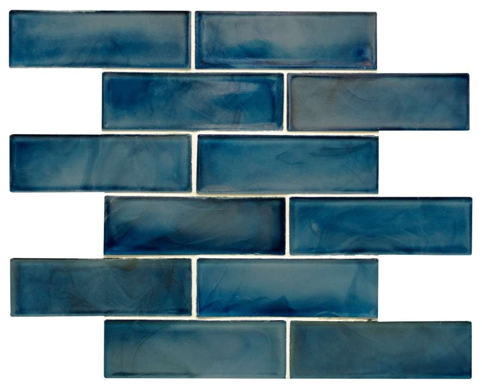 Blue Shimmer 2x6 Glossy Glass Subway Tile - Contemporary - Wall And ...