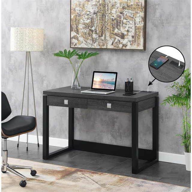 Convenience Concepts Newport Two-Drawer Desk with Charging Station in ...