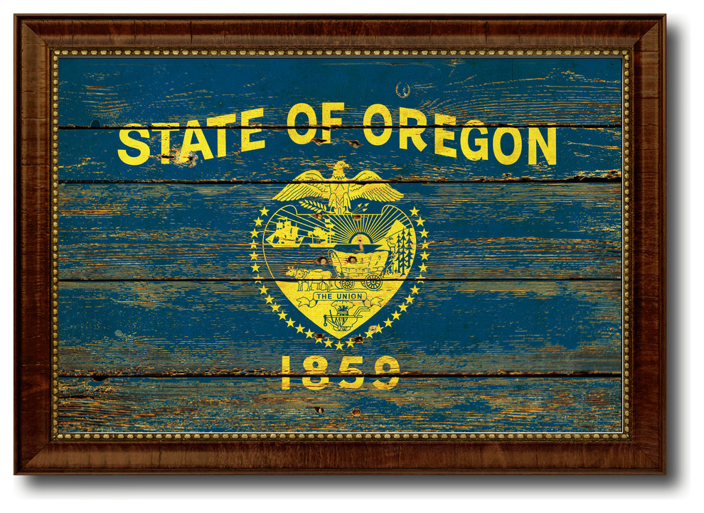 Oregon State Vintage Flag Print With Brown Gold Frame, 23" X 33 ...