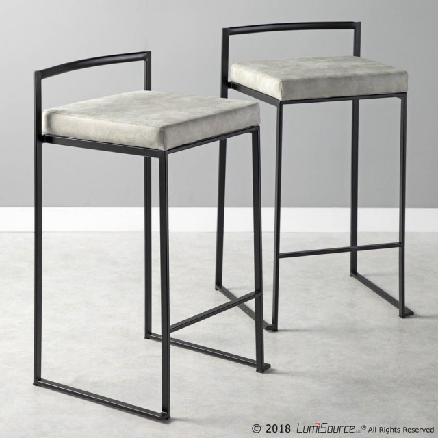 Fuji Contemporary Stackable Counter Stools, Black, Set of 2, Light Gray ...