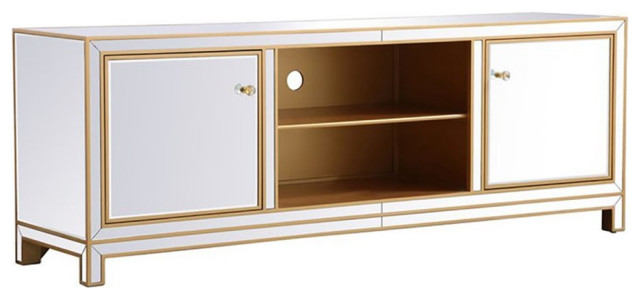 Elegant Decor Reflexion MDF Mirrored TV Stand for TVs up to 65" in Gold ...