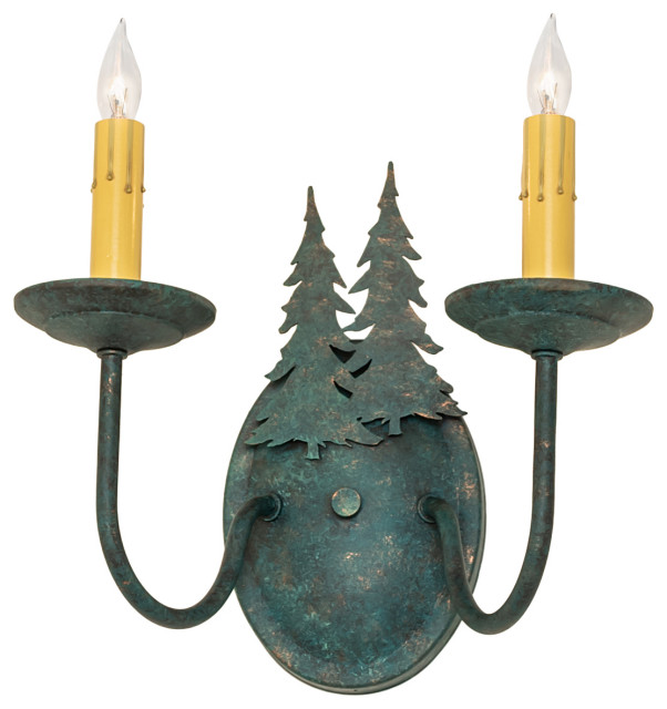 11 Wide Double Pine Tree 2 Light Wall Sconce - Rustic - Wall Sconces ...