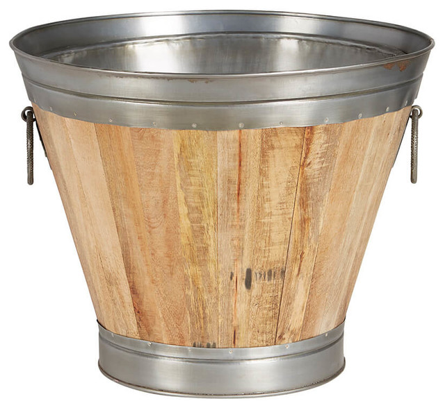 Arbor Round Wood Bucket w/ Iron Handles - Farmhouse - Ice Tools And ...