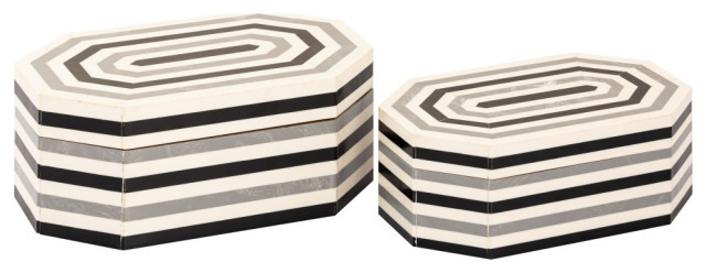 Octagonal Striped Box Set of 2 White - Contemporary - Decorative Boxes ...
