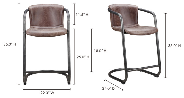 Freeman Counter Stool Grazed Brown Leather, Set of 2 - Industrial - Bar ...