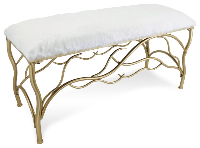 Verdant Glam Styled Faux Fur Golden Bench - Contemporary - Upholstered ...