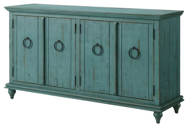Rustic Turquoise Solid Wood TV Stand with Pine Frame and Ring Pulls ...