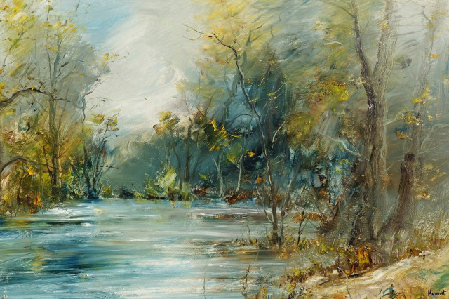 "Flowing River" Painting Print on Wrapped Canvas, 30x20 - Contemporary ...