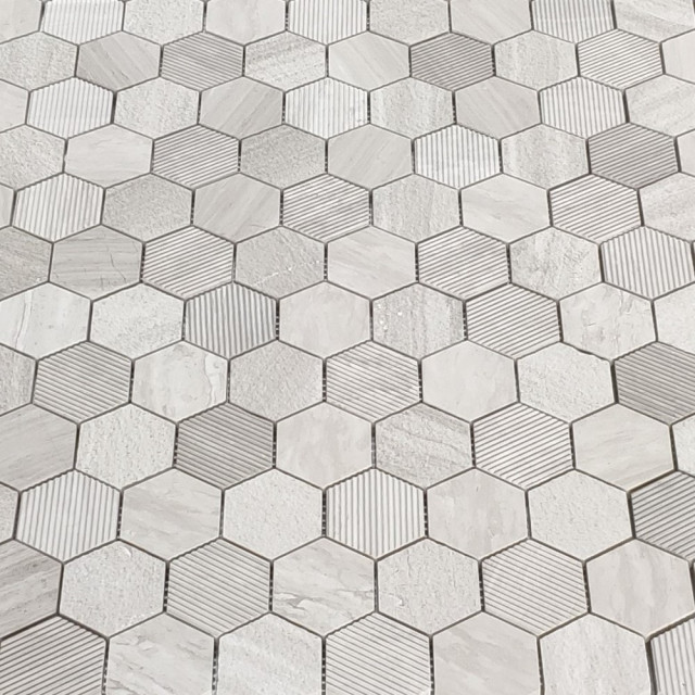 Athens Silver Cream Marble 2" Hexagon Mosaic Tile Texture Multi Finish ...