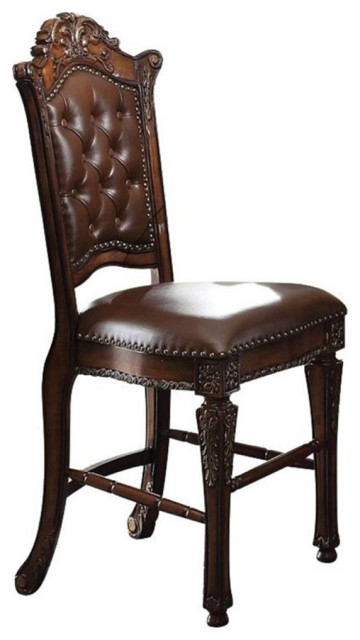 ACME Vendome Faux Leather Tufted Counter Height Dining Chair in Cherry ...