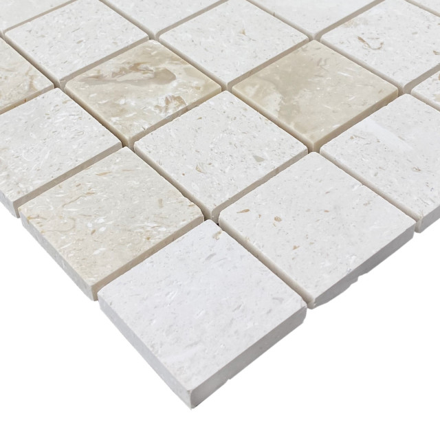 Shell Stone Limestone 2"x2" Honed on 12" x 12" Mesh Mosaic Tile-10 sf ...