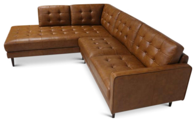 Lucille Modern Living Room Top Leather Corner Sectional Couch in Cognac ...