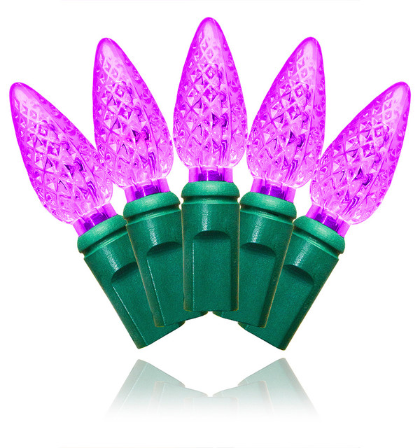 35-Piece Faceted C6 Conical Purple LED Light Set With In-Line Rectifer ...