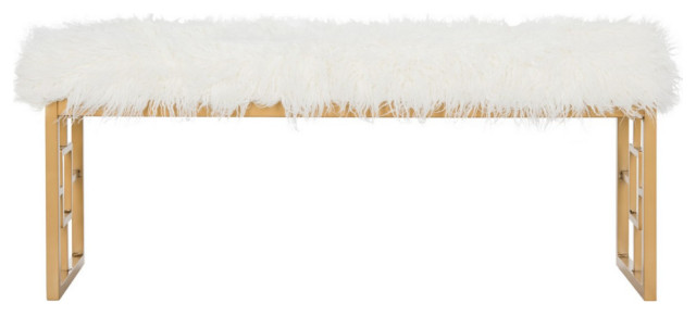 Holly Faux Sheepskin Bench White - Contemporary - Upholstered Benches ...