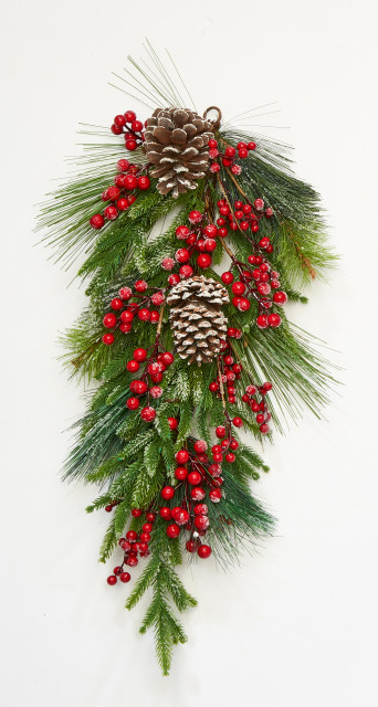 28" Berries Cone Needle Teardrop - Modern - Wreaths And Garlands - by ...