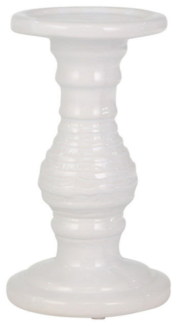 Ceramic 8" Candle Holder, White Stripe - Traditional - Candleholders ...