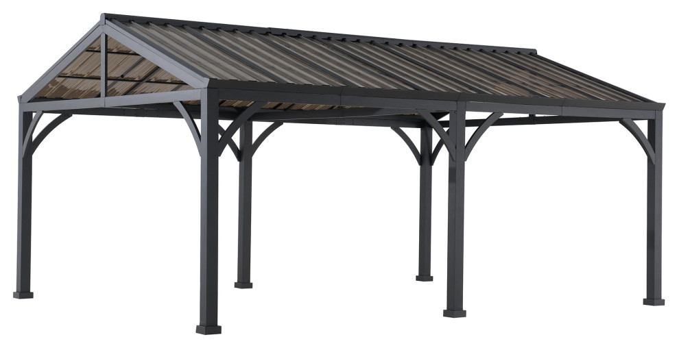 Sunjoy 20'x14' Metal Carport, Outdoor Living Pavilion, Gazebo ...