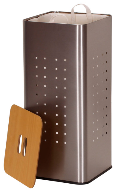 Square Metal Hamper With Engineered Wooden Lid - Contemporary - Hampers ...