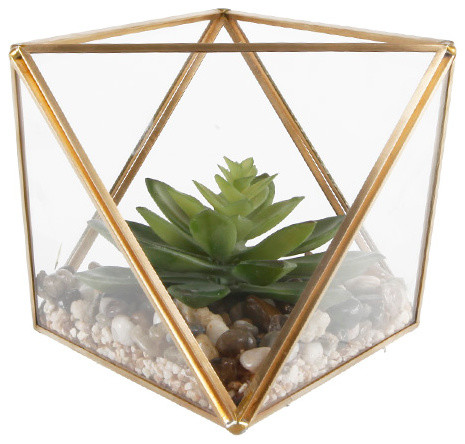 Glass Square Open Top Terrarium With Faux Succulents Garden, Md, 7 ...