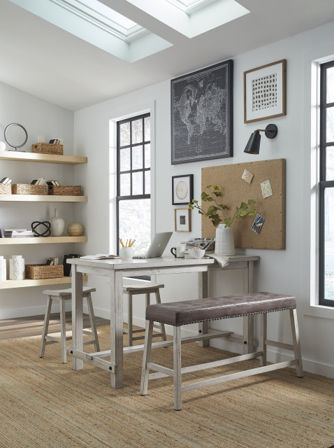 Harmony Cove Upholstered Counter Bench, Antique White - Farmhouse ...