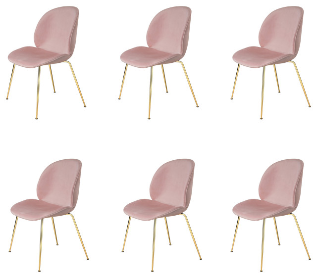 Pink Suede Shell Dining Chairs With Gold Leg, Set of 6 - Midcentury ...