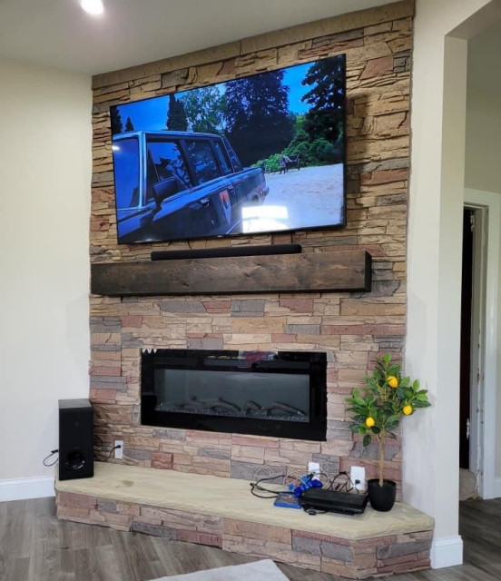 Stratford Stacked Stone Electric Fireplace and TV Wall - Living Room ...