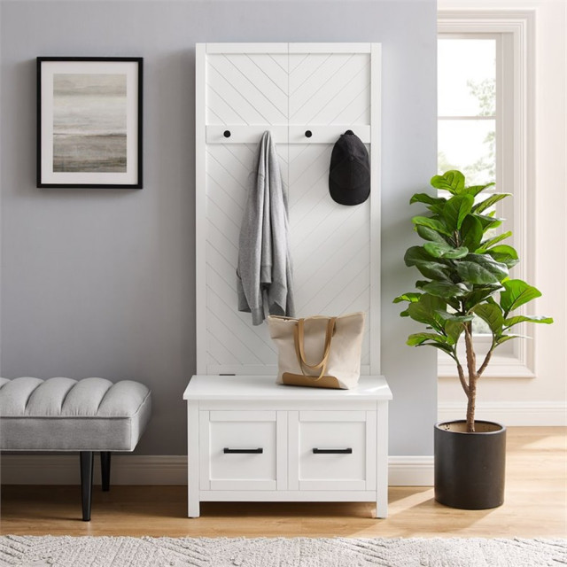 Pemberly Row Modern Farmhouse Wood Hall Tree in White Finish ...