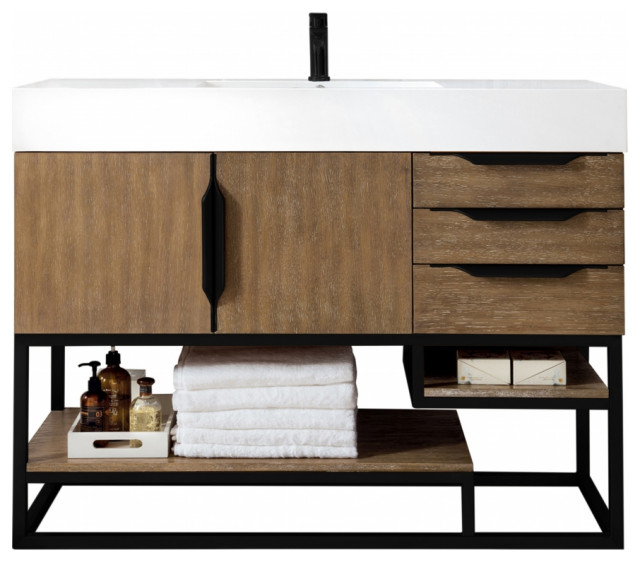48 Inch Modern Oak Single Sink Bathroom Vanity Black Metal Base, James ...