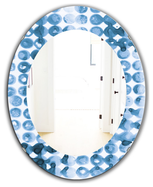 Designart Indigo Watercolor Geometrical Ii Frameless Oval Or Round Wall ...