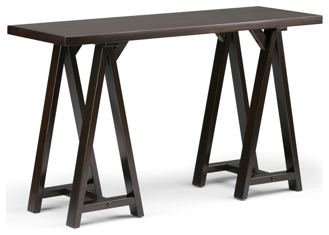 Modern Industrial Console Table, Sawhorse Legs & Pine Top - Modern ...