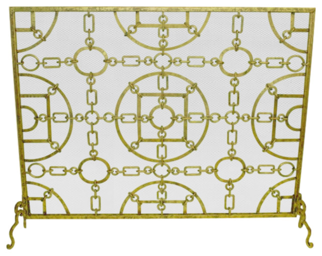 Equestrian Lodge Firescreen Single Panel Flat Fireplace Screen Chain ...