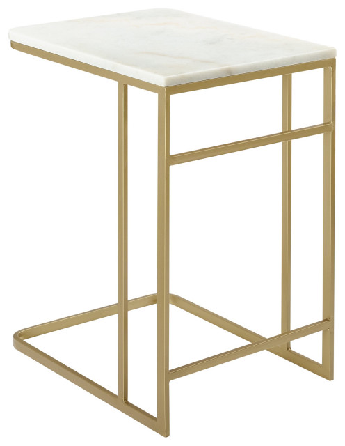 Contemporary Glam Side Table, C-Shaped Design With Golden Frame ...