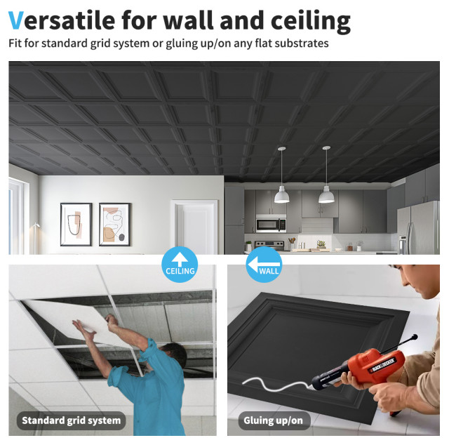 Art3d 12-Pack Square Drop Ceiling Tile, PVC Ceiling Panel 24 x 24in ...