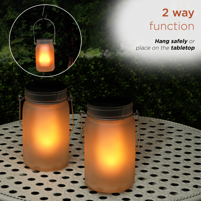 Outdoor Solar Powered Pathway Lantern Flickering LED Light Jars, Set of ...