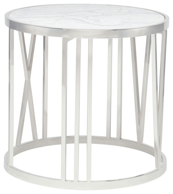 Roman White Stone Side Table - Contemporary - Side Tables And End ...