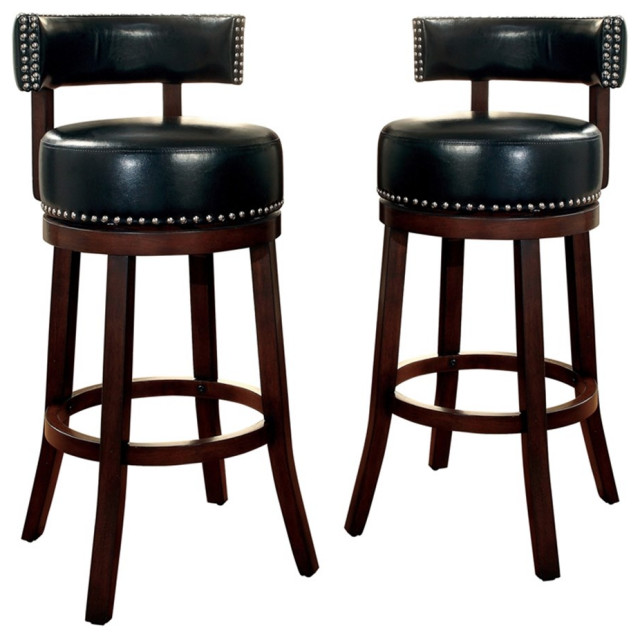 Bowery Hill Faux Leather 24-inch Bar Stool in Black (Set of 2 ...