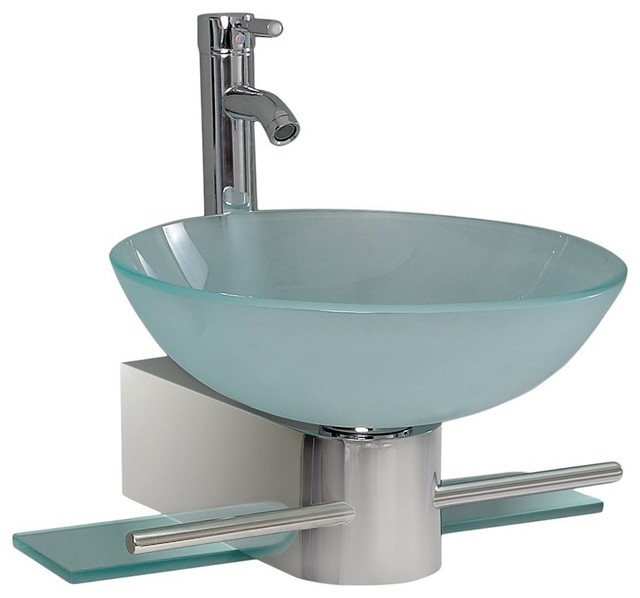 Cristallino Modern Glass Bathroom Vanity With Frosted Vessel Sink ...
